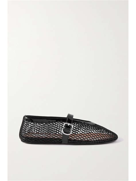 AlaÏa Patent Leather Trimmed Mesh Ballet Flats Net A Porter