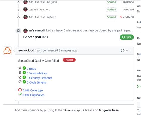 Sonarcloud Test Coverage · Issue 72 · Fungoverhaze · Github