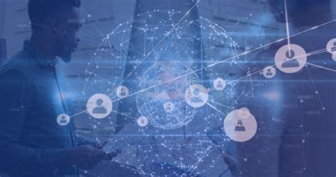 Image Of Network Of Connections And Icons Over Two Diverse Business
