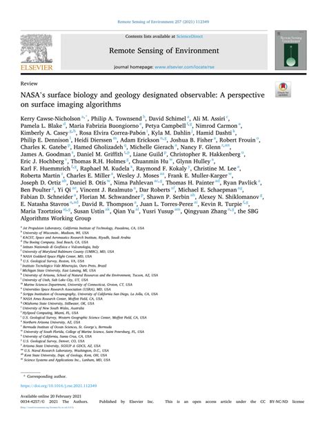Pdf Nasas Surface Biology And Geology Designated Observable A