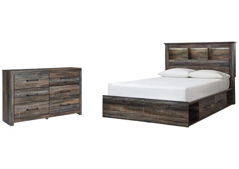 Drystan Queen Bookcase Bed With 4 Storage Drawers With Dresser