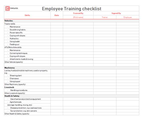Training List Template