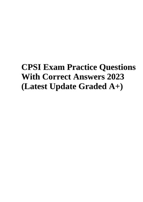 Cpsi Exam Questions With Correct Answers Latest Updated 2023 2024 Cpsi Certified Playground