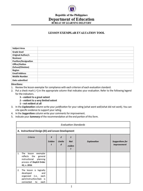 Lesson Exemplar Evaluation Tool Pdf Educational Assessment Learning