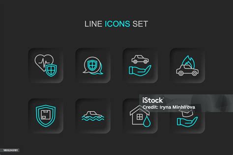 세트 라인 교육 보조금 집 홍수 홍수 자동차 방패와 배달 보안 굽기 자동차 보험 방패 및 생명 아이콘 벡터 교육에 대한 스톡