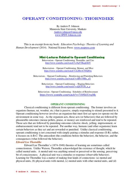 Operant Conditioning Edward Thorndike Pdf Reinforcement Behaviorism