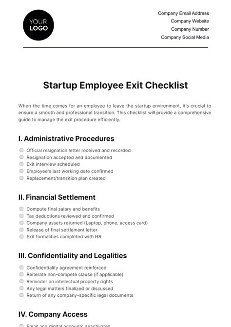 Free Startup Employee Exit Checklist Template To Edit Online