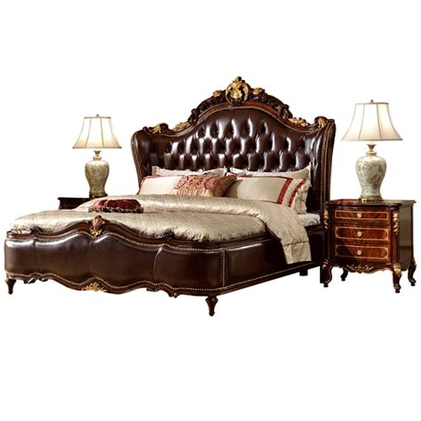 卫诗理家具 英式实木复古雕花卧室双人床 欧式真皮2米床tr Tj 天猫