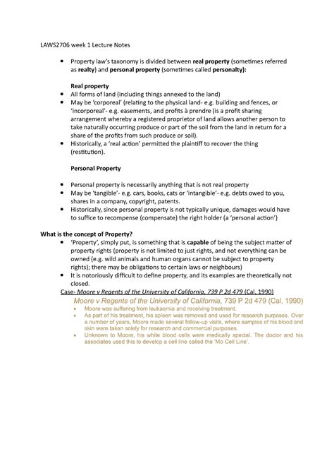 Laws2706 Week 1 Lecture Notes Laws2706 Week 1 Lecture Notes Property Laws Taxonomy Is Divided