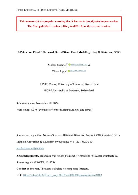 Pdf A Primer On Fixed Effects And Fixed Effects Panel Modeling Using R Stata And Spss