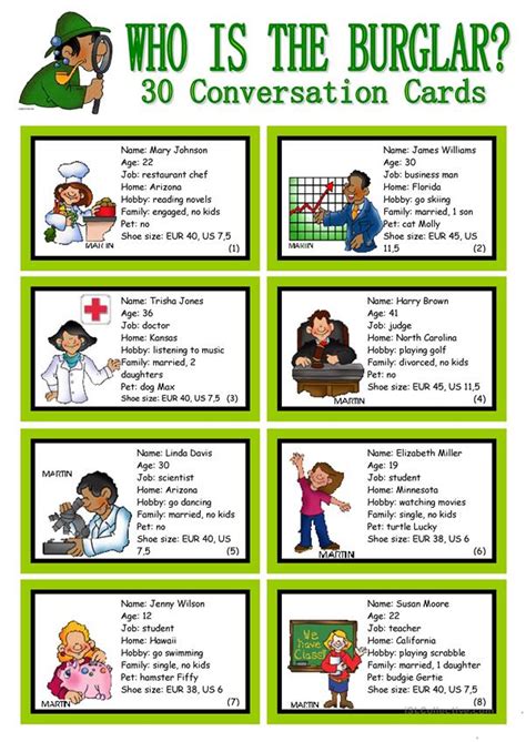 Who Is The Burglar 30 Conversation Cards Roleplay Class And