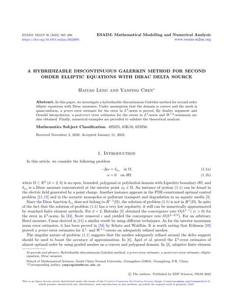 Pdf A Hybridizable Discontinuous Galerkin Method For Second Order Elliptic Equations With