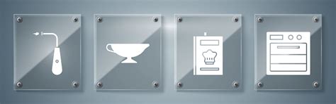 오븐 요리책 소스 보트 긴 전기 라이터를 설정합니다 정사각형 유리 패널 벡터 가정 생활에 대한 스톡 벡터 아트 및 기타 이미지