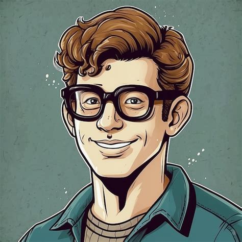 HandDrawn Nerd Cartoon Illustration Premium AI Generated Image