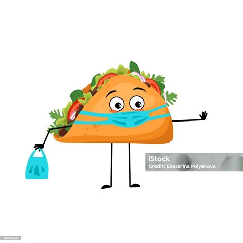 슬픈 감정 얼굴과 마스크귀여운 캐릭터 멕시코 타코 거리를 유지 가공의 인물에 대한 스톡 벡터 아트 및 기타 이미지 가공의 인물 거리가 먼 건강한 식생활 Istock