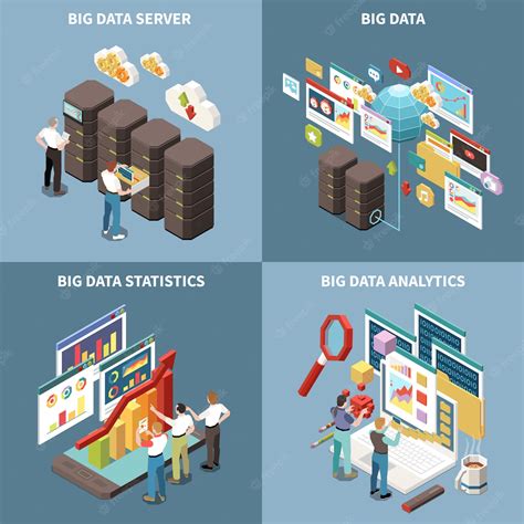 Free Vector Big Data Analytics Isometric Icon Set With Server