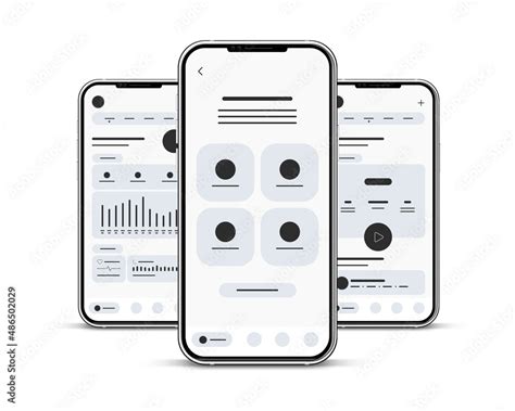 Set Of Ui Ux Wireframes With 3d Realistic Smartphones Gui Screens Any