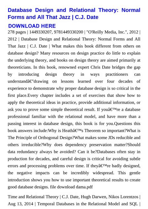 pdf database design and relational theory normal forms and · pdf filemany resources on