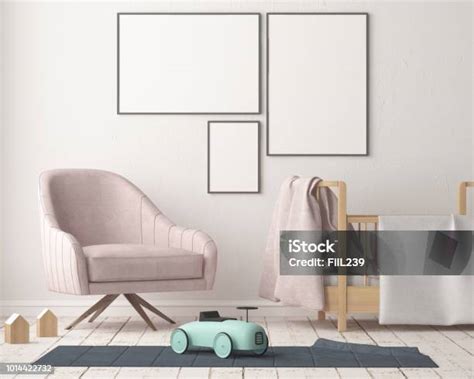 파스텔 색상으로 아 이들의 침실에서 포스터를 비웃는 다 스 칸디 나 비아 스타일입니다 3d 렌더링입니다 0명에 대한 스톡 사진 및 기타 이미지 Istock