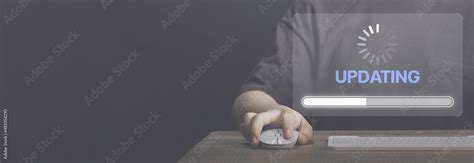 Installing Software Update Process Operating System Upgrade Concept Hand Using Computer With