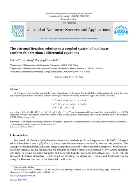 Pdf The Extremal Iteration Solution To A Coupled System Of Nonlinear Conformable Fractional