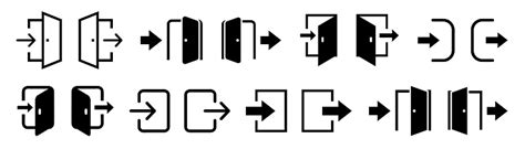 로그인 및 로그아웃 아이콘 로그아웃 집합 로그인 벡터 아이콘입니다 문 기호를 열고 닫습니다 검은 출구 및 입력 화살표 트렌디 한 평면 스타일의 벡터 아이콘 0명에 대한 스톡
