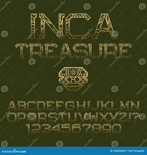 Golden Angular Letters And Numbers Of Two Stripes Vector Illustration