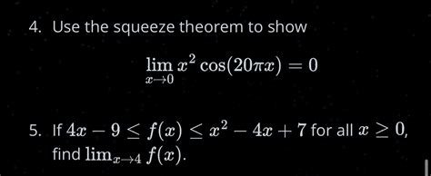 solved use the squeeze theorem to showlimx→0x2cos 20πx 0if