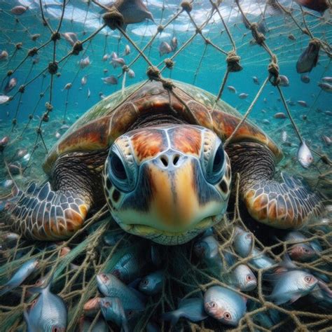 Premium Photo Sea Turtle Entangled In Fishing Net