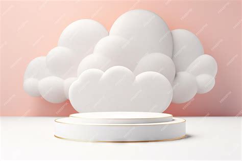 흰색 배경 언리얼 엔진에 구름 최소 모형 장면 빈 무대 연단 모양 D 프리미엄 사진