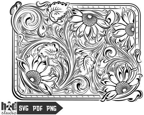 Tooled Leather Pattern Floral Svg Etsy Leather Tooling Patterns Leather Working Patterns