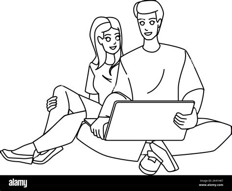 Couple Using Computer Vector Stock Vector Image And Art Alamy