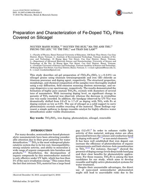 Pdf Preparation And Characterization Of Fe Doped Tio2 Films Covered