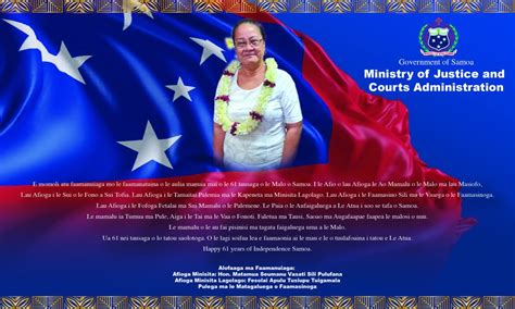 Independence Greetings Samoa Ministry Of Justice And Courts
