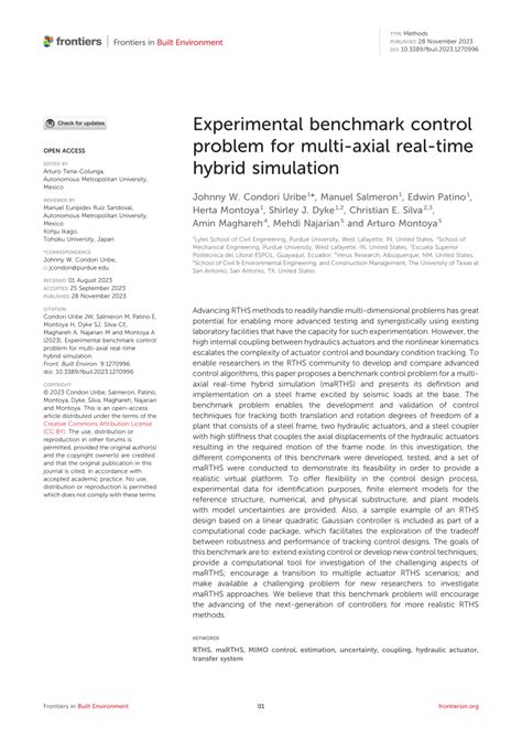 Pdf Experimental Benchmark Control Problem For Multi Axial Real Time Hybrid Simulation