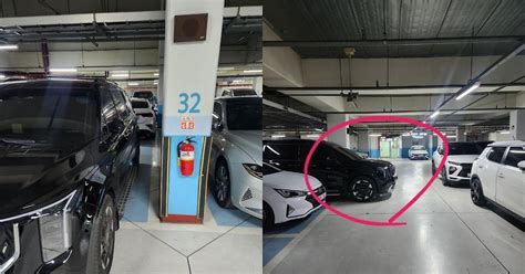 차 대다 말고 어디 갔나주차선서 툭 튀어나온 무개념 주차에 입주민 분노