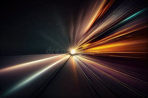 Long Exposure Of Bright Light Source Moving Through Dark Space With Streaks Of Light Following