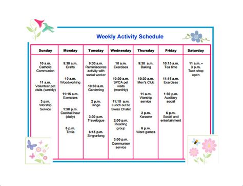 13 Activity Schedule Templates Word Excel Pdf