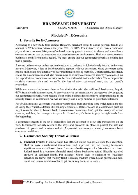 E Security E Commerce Notes MBA CLASS NOTES E Commerce And Digital Markets Module IV