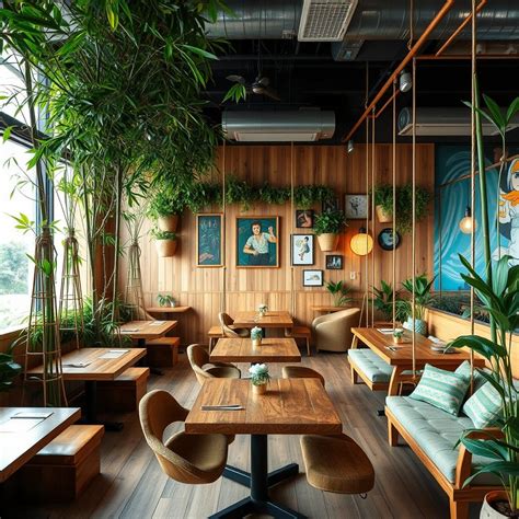 Trendy Café Interior With Bamboo Vibes