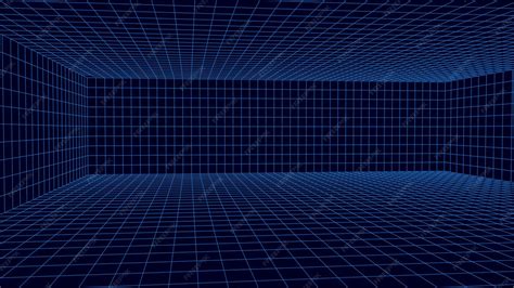 Premium Vector Empty Futuristic 3d Wireframe Room Vector Perspective Grid Cyberspace