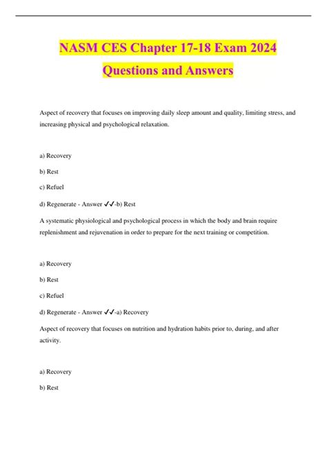 NASM CES Chapter Exam Questions And Answers NASM Ces Stuvia US