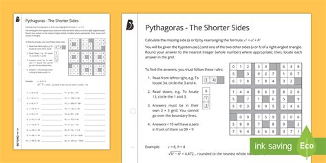 Number Grid Pythagoras The Shorter Sides Worksheet