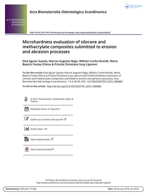 Pdf Microhardness Evaluation Of Silorane And Methacrylate Composites