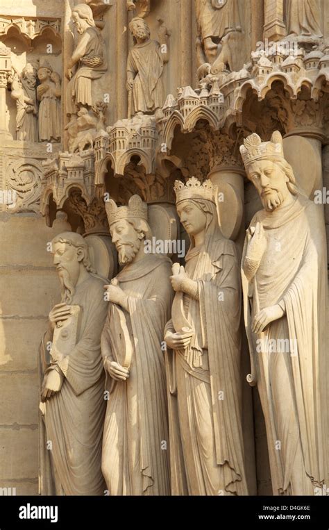 French Gothic Statues On The West Front Of Notre Dame Cathedral They