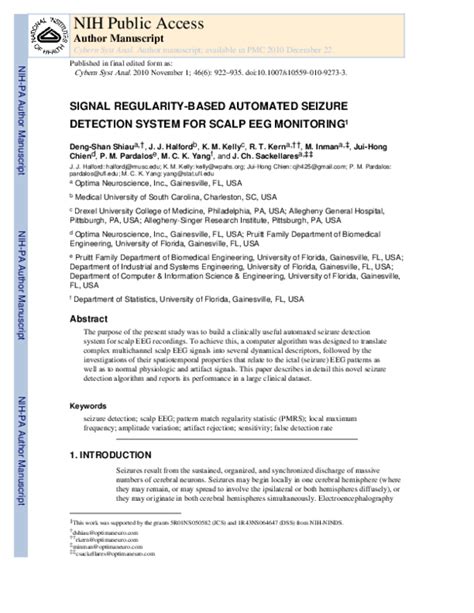 Pdf Signal Regularity Based Automated Seizure Detection System For Scalp Eeg Monitoring