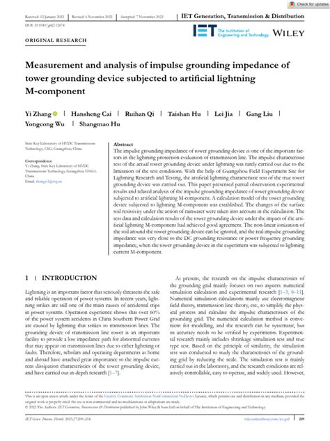 Iet Generation Trans Dist 2022 Zhang Measurement And Analysis Of Impulse Grounding