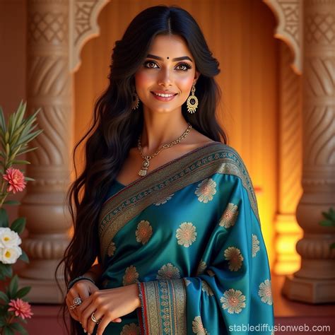 South Indian Female Model In Kanchi Saree Stable Diffusion Online