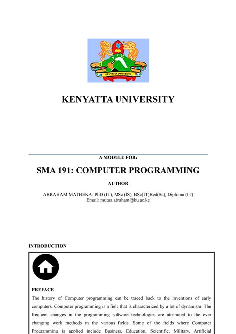 Sma 191 Computer Programming Kenyatta University A Module For Sma