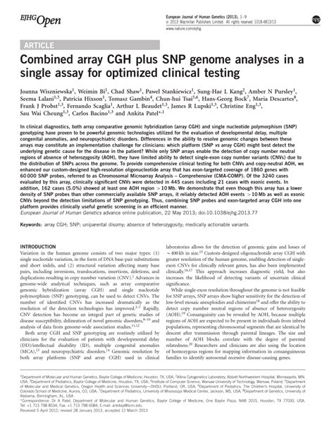 Pdf Combined Array Cgh Plus Snp Genome Analyses In A Single Assay For